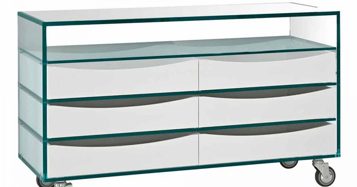 Còmoda Moderna con Seis Cajones de Vidrio Trasparente Hecho en Italia