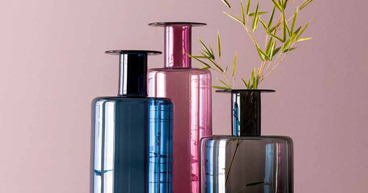 Jarrones decorativos modernos en vidrio ahumado, azul y amatista