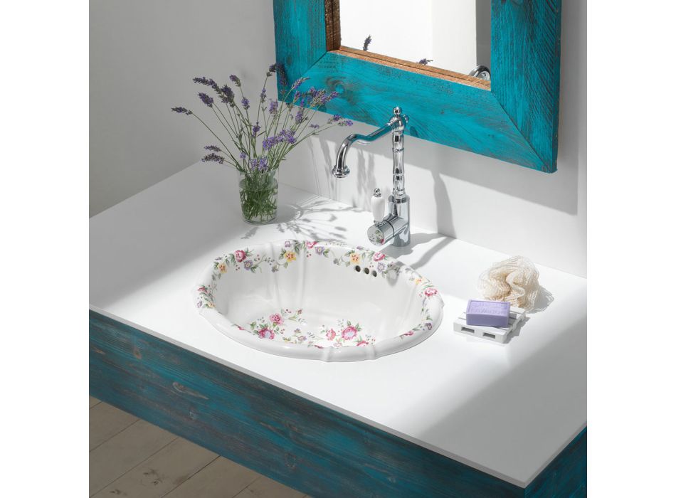 Lavabo vintage de porcelana fundida a mano con flores