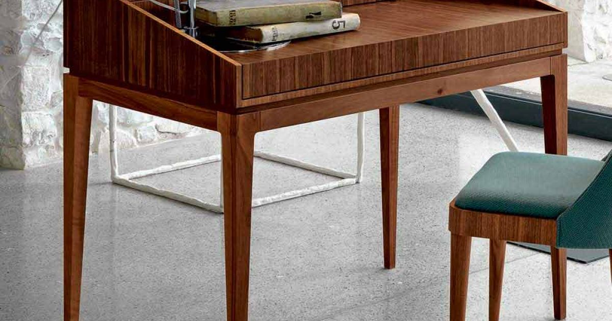 Escritorio de diseño moderno en madera de nogal, l.105xp.65cm, Acario