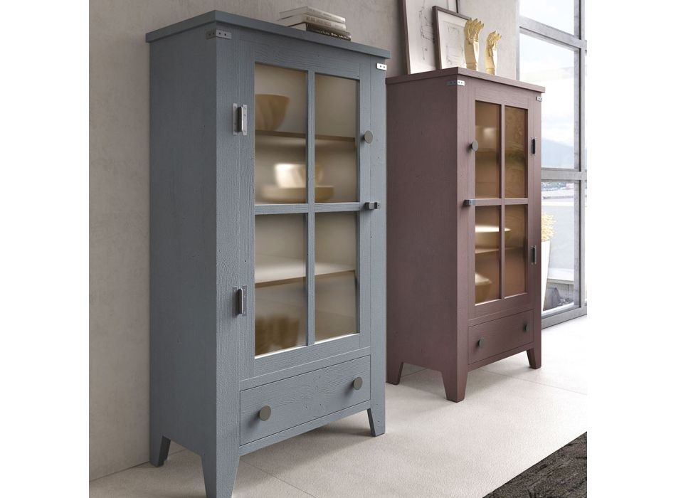 Vitrina de salón en madera de abeto Made in Italy